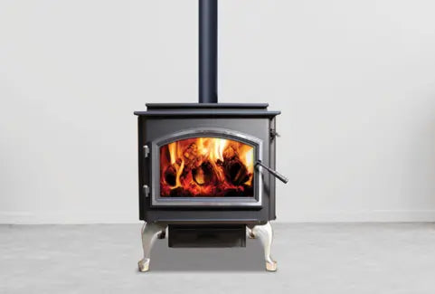 Quadrafire 4300 Step Top with Queen Anne Nickel Legs & Arched Door with ...